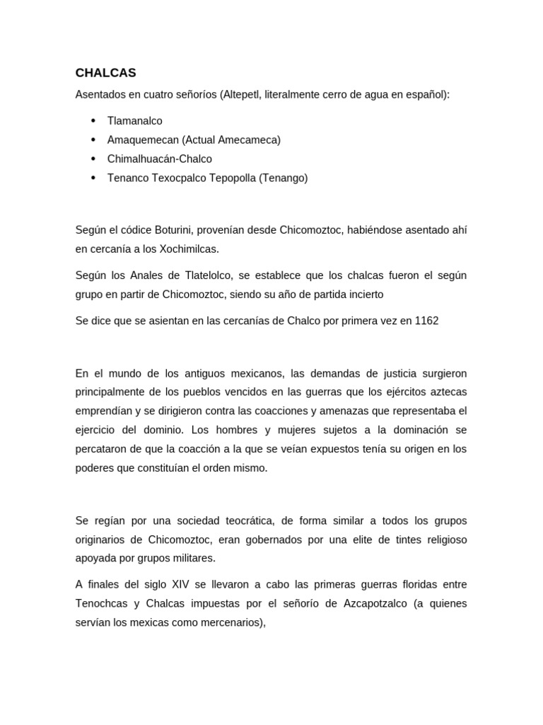Historia de los Chalcas y su cultura | PDF