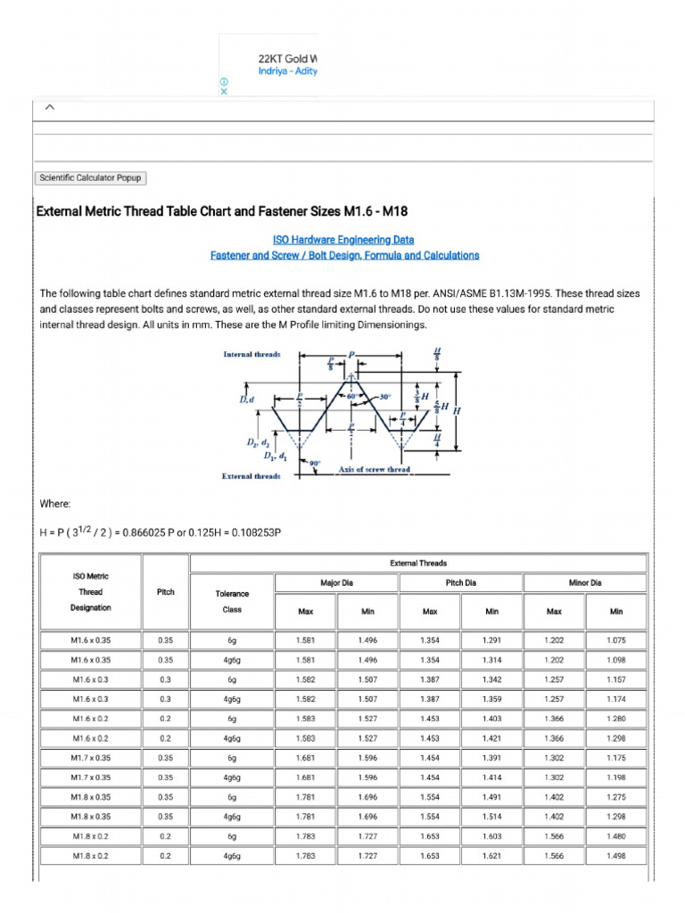 Metric Thread | PDF