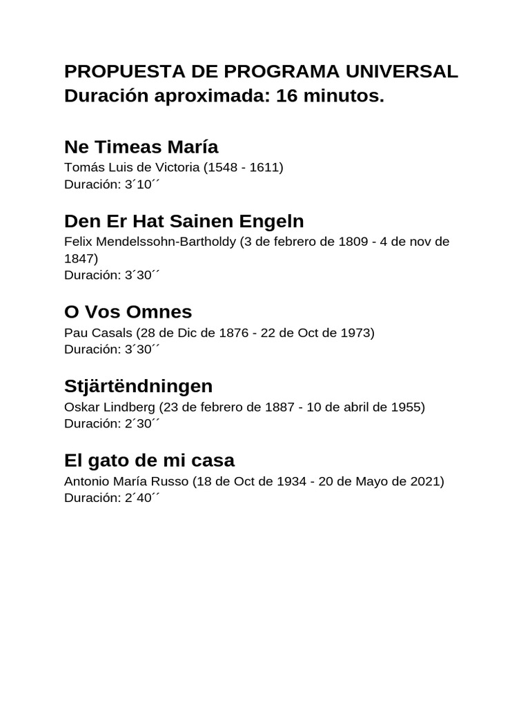 Programa Musical Universal Breve | PDF