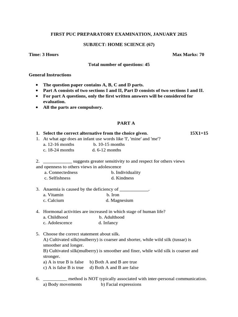 First Puc Preparatory Examination | PDF | Nutrition | Diet & Nutrition