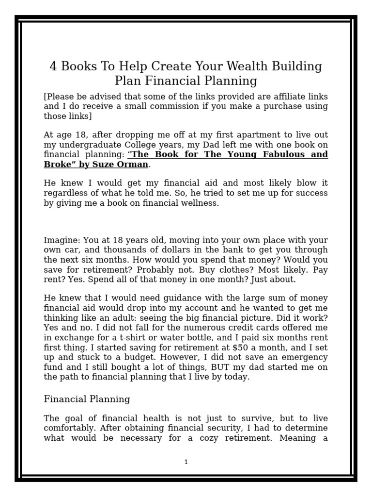 4 Books To Help Create Your Wealth Building Plan Financial Planning ...