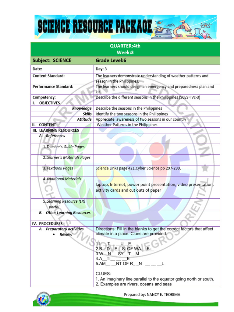 DLP Sci 6 - Q4-Week 3 Day 3 | PDF | Wound | Wet Season