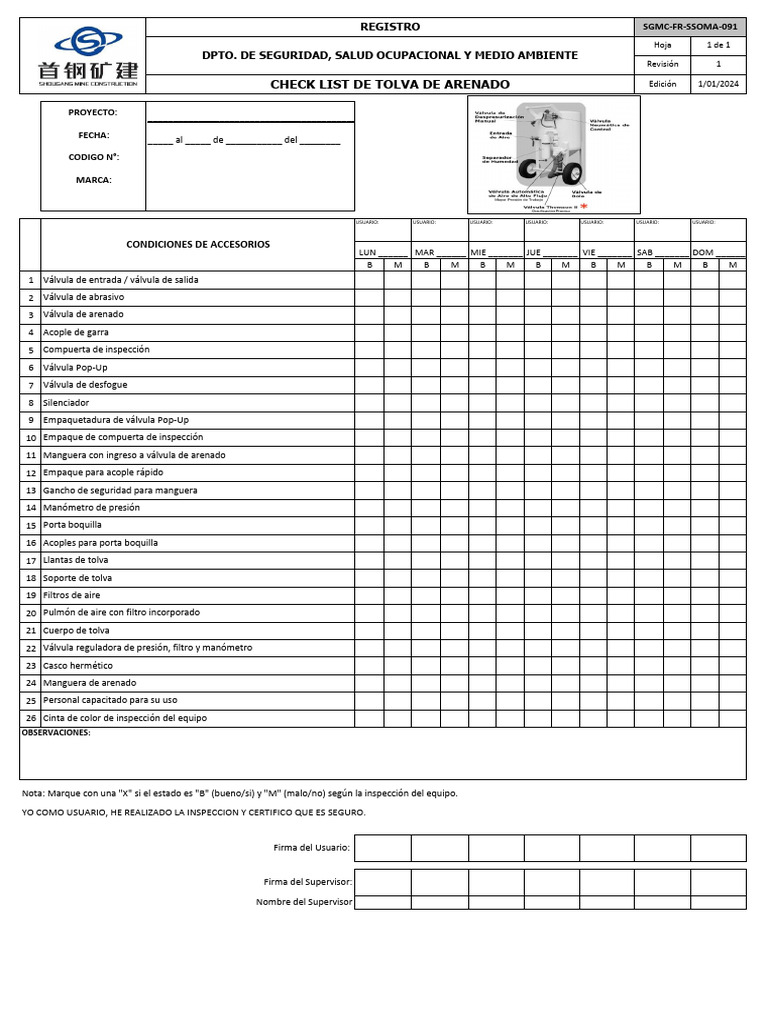 Check List Inspección Tolva Arenado | PDF