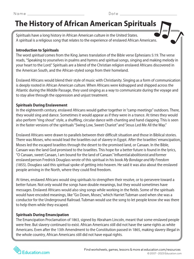 African American Spirituals History | PDF | Abolitionism | Slavery In ...