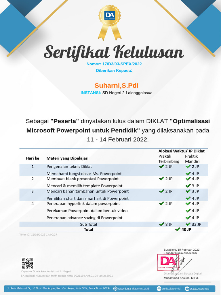 Sertifikat Suharni | PDF