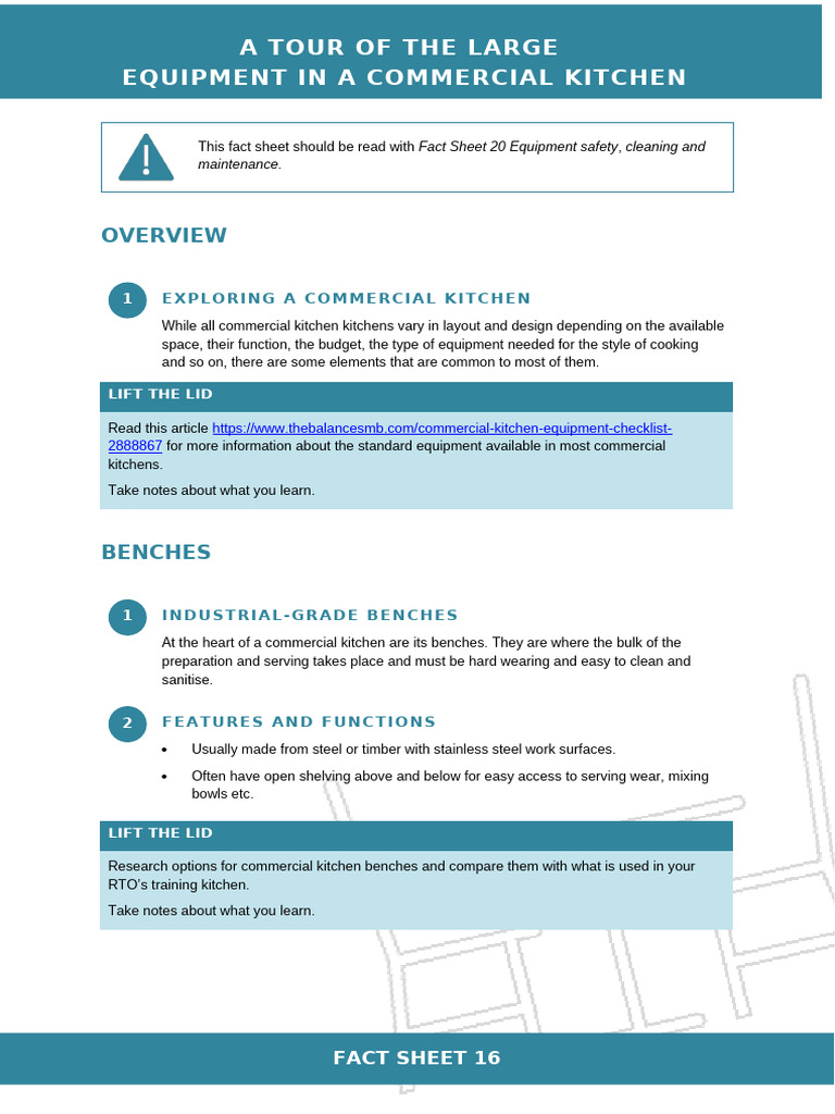 Fact Sheet 16 - A Tour of The Large Equipment in A Commercial Kitchen ...