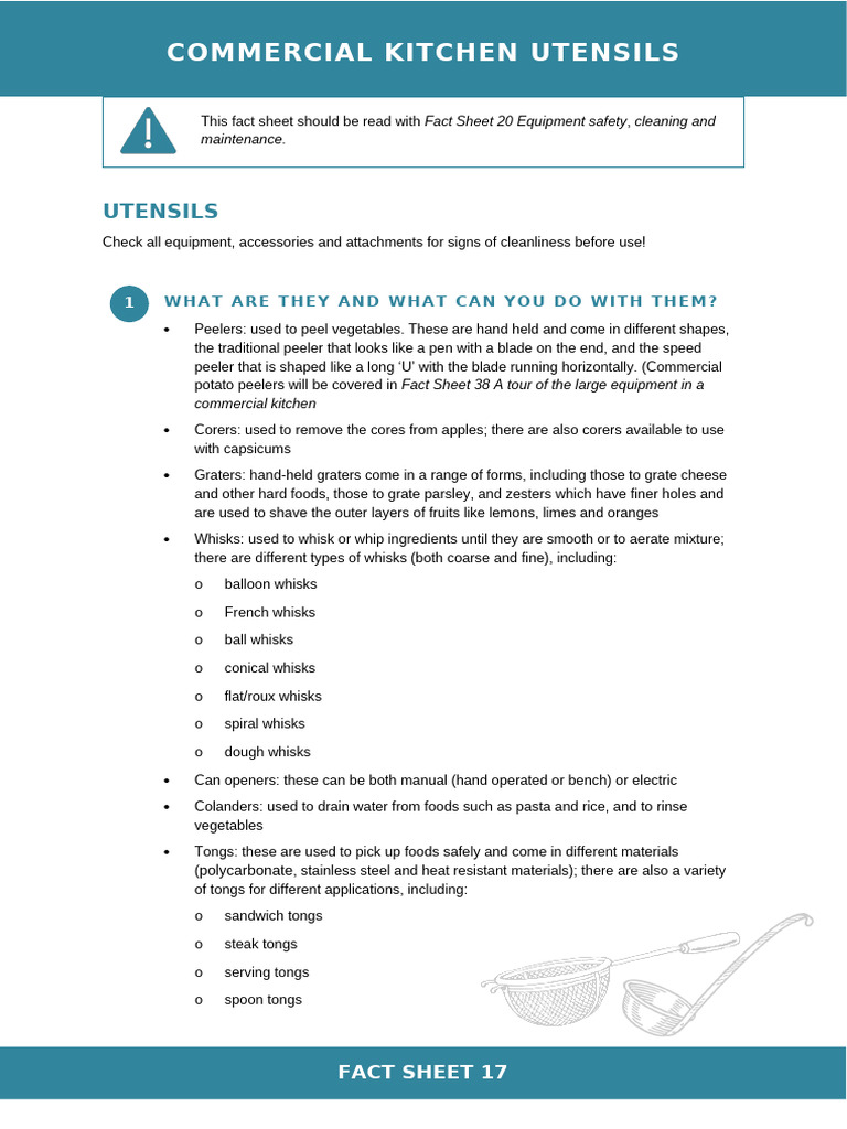 Fact sheet 17 - Commercial kitchen utensils | PDF | Spoon | Kitchen Utensil