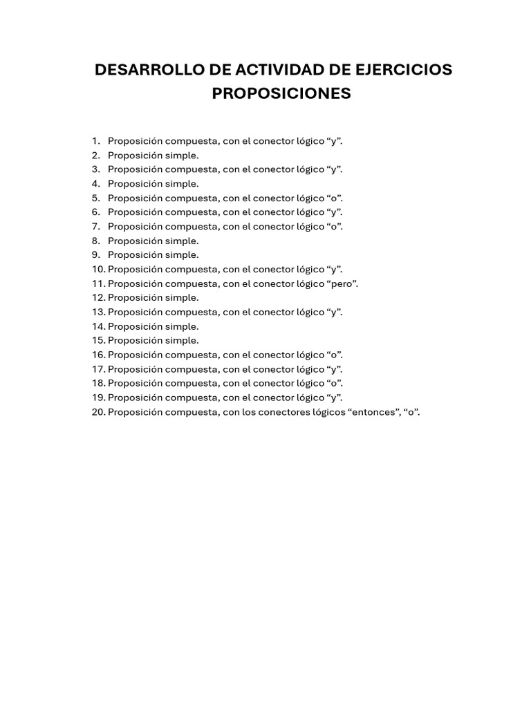 Desarrollo de Actividad de Ejercicios Proposiciones | PDF