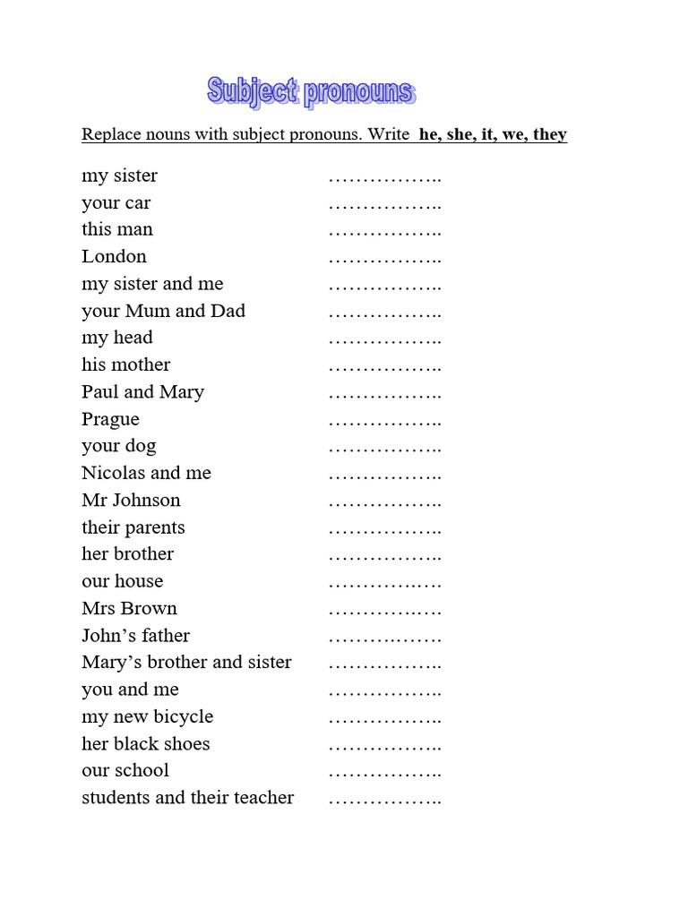 Subject Pronouns Grammar Drills - 53145 | PDF