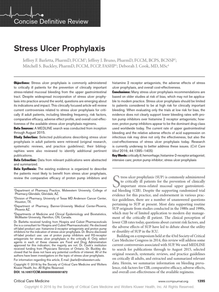 Stress Ulcer Prophylaxis Review 2016 | PDF | Randomized Controlled ...
