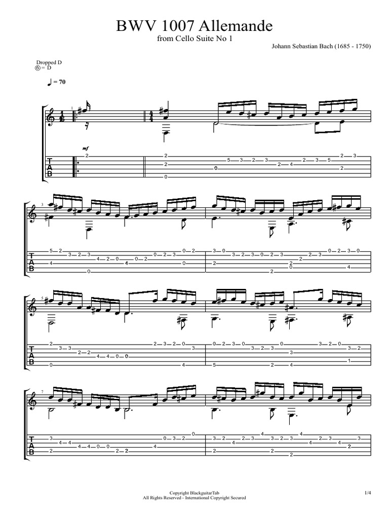 BWV 1007 Allemande From Cello Suite No.1 (J.S.Bach) | PDF | Bach Family ...