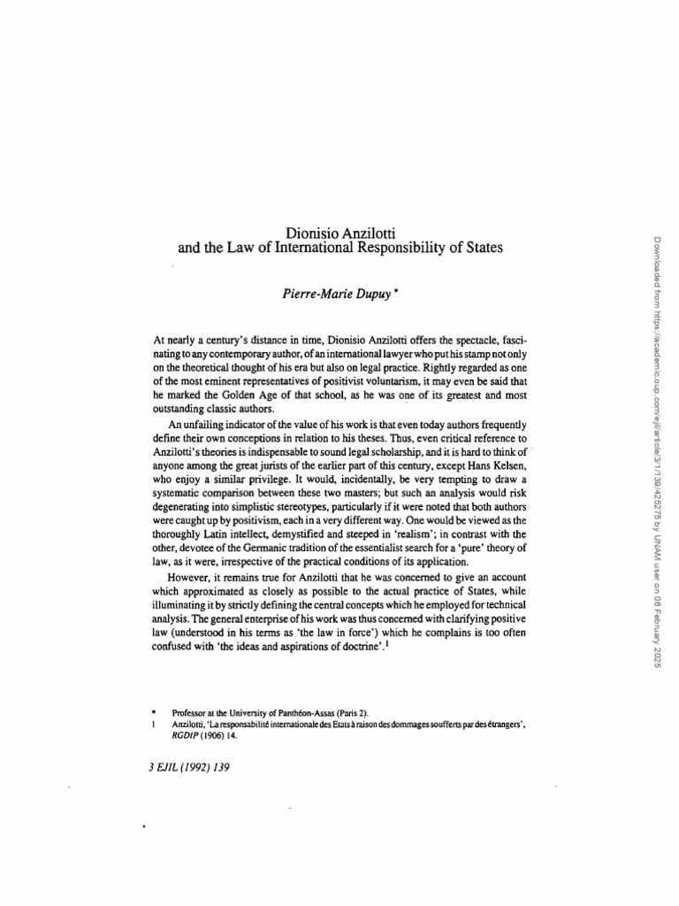 Dionisio Anzilotti and The Las of Satate's Responsibility | PDF ...
