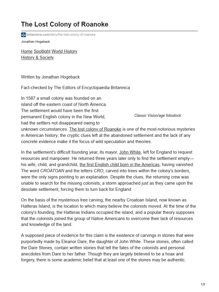 The Lost Colony of Roanoke | PDF | Roanoke Colony