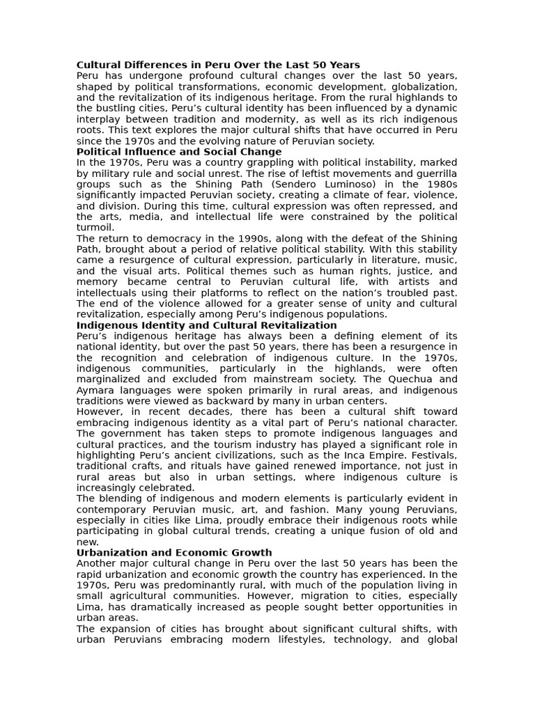 Cultural Evolution in Peru: 50 Years | PDF | Peru | Lima
