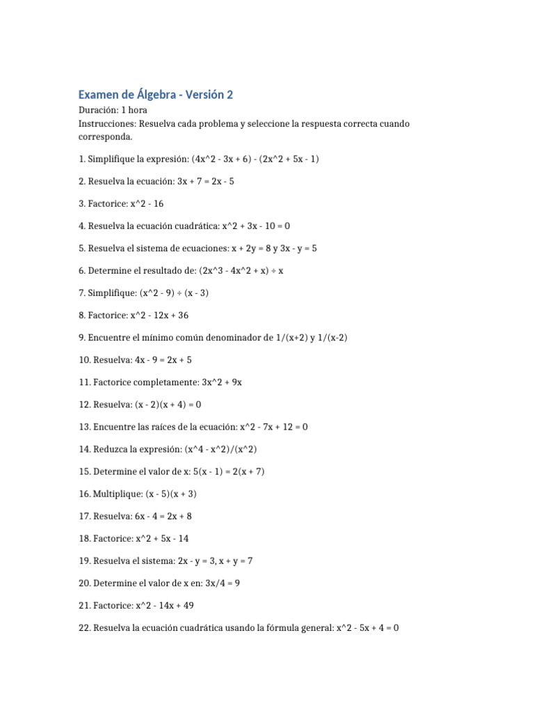 Examen Algebra V2 | PDF