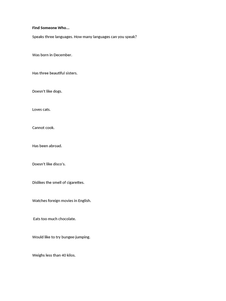 Find Someone Who | PDF