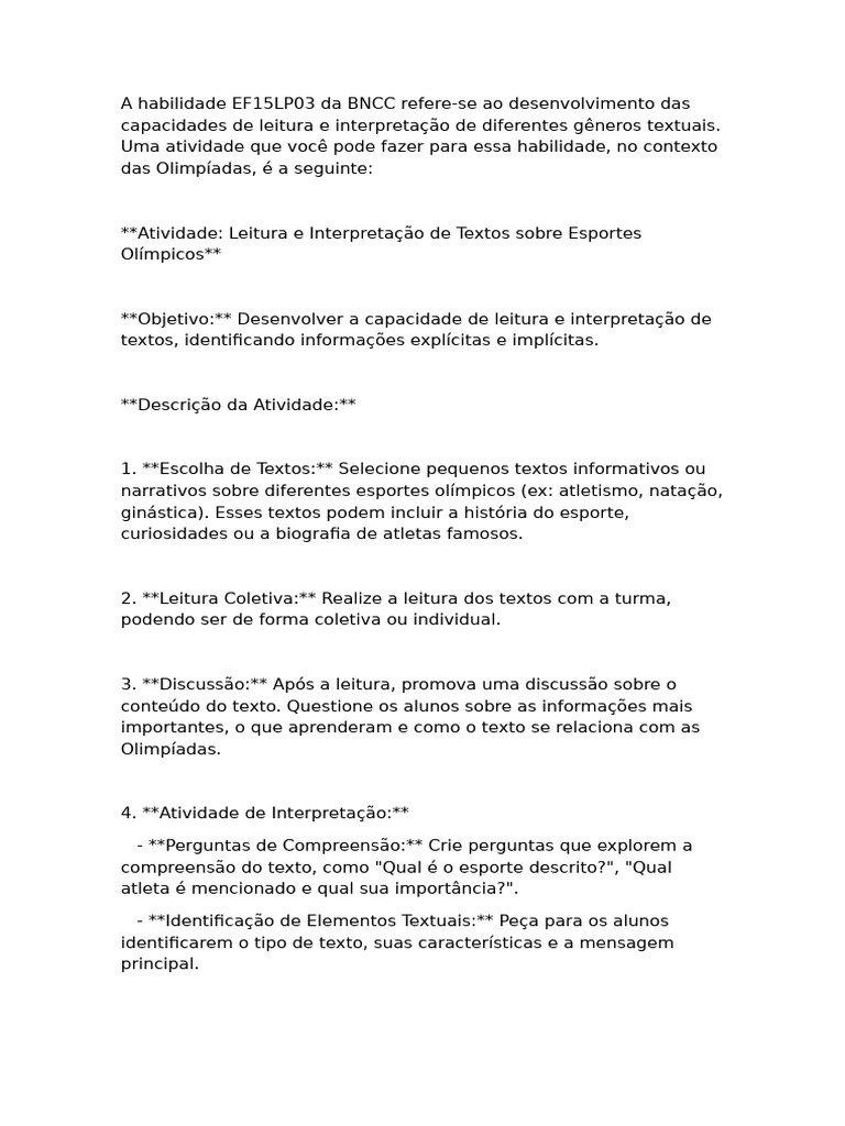 A Habilidade EF15LP03 Da BNCC Refere | PDF