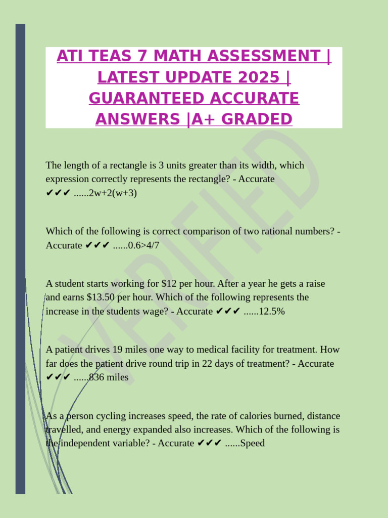 Ati Teas 7 Math Assessment | PDF | Muffin | Inch