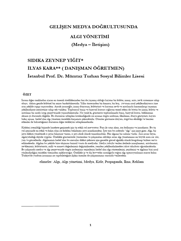 Gelisen Medya Dogrultusunda Algi Yonetimi | PDF