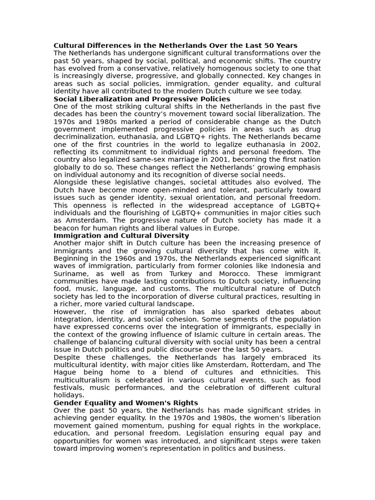 Cultural Differences in The Netherlands Over The Last 50 Years | PDF ...