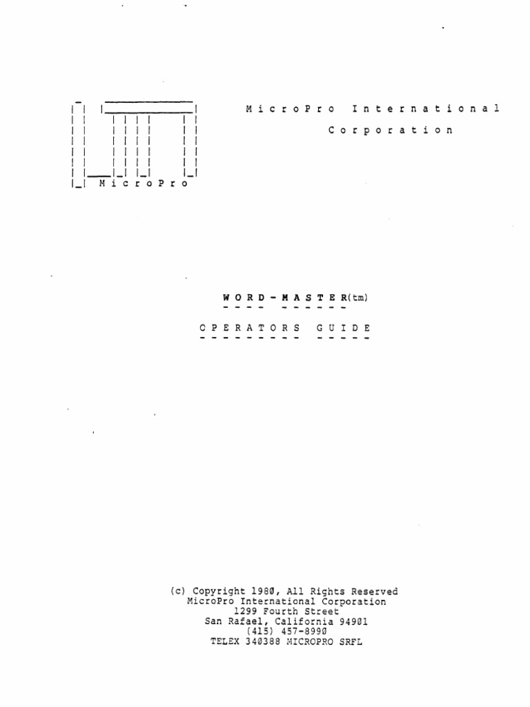 MicroPro Word-Master Operators Manual | PDF