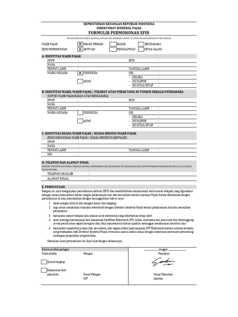Formulir Permohonan EFIN | PDF