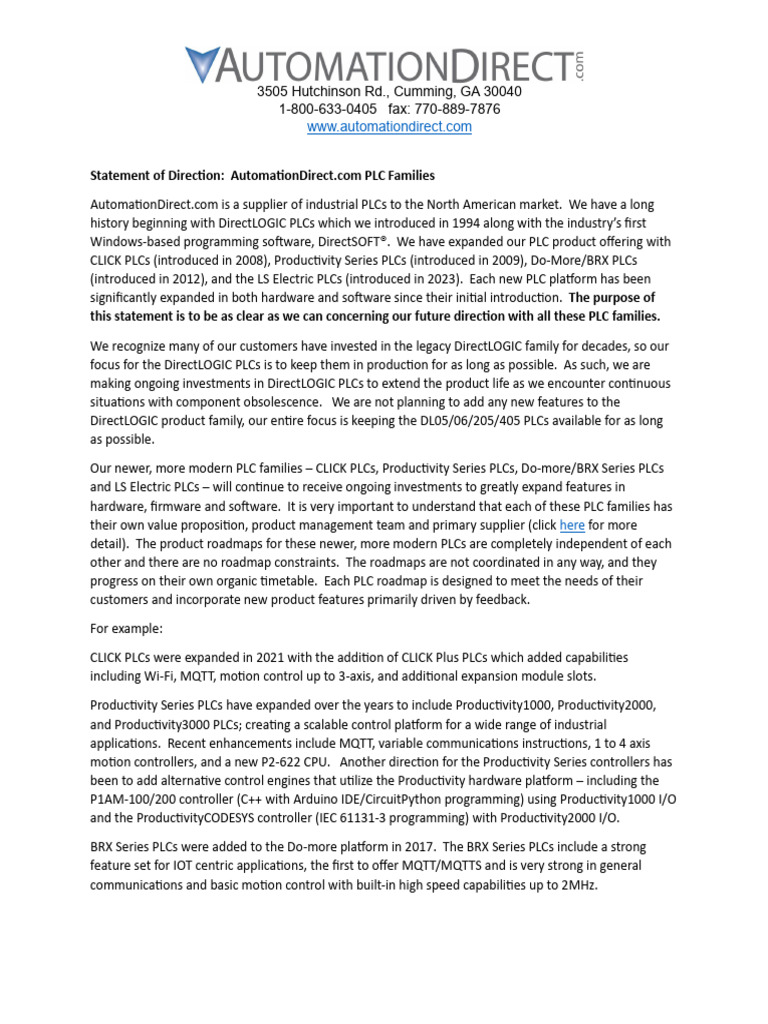PLC Family Roadmap Statement | PDF | Programmable Logic Controller ...