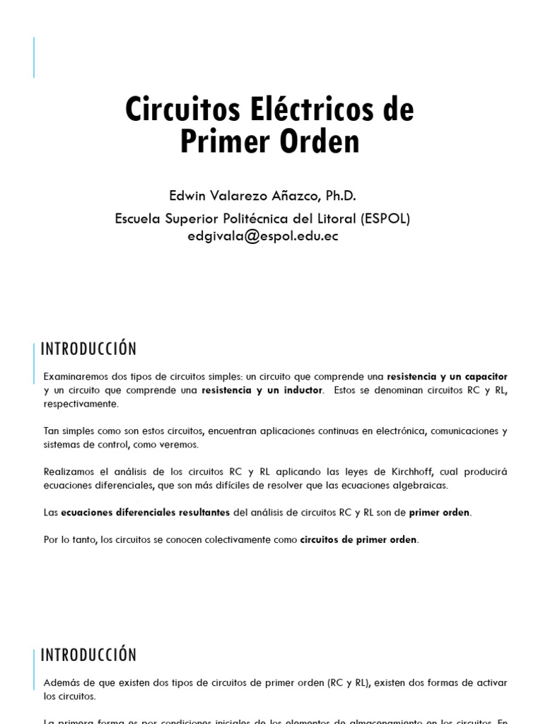 Circuitos Eléctricos de Primer Orden Clase A | PDF | Red eléctrica | Inductor