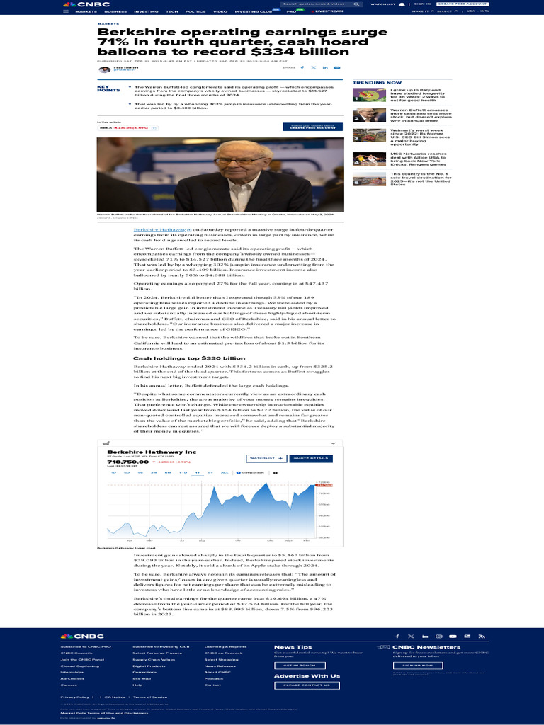 Berkshire Q4 2024 Earnings Surge | PDF | Berkshire Hathaway | Stocks