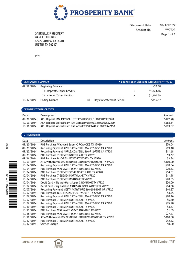 Bank Statement Summary for October 2024 | PDF | Debit Card | Overdraft