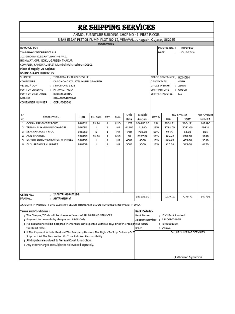 RR Shipping Charges Breakdown | PDF | Cargo | Freight Transport