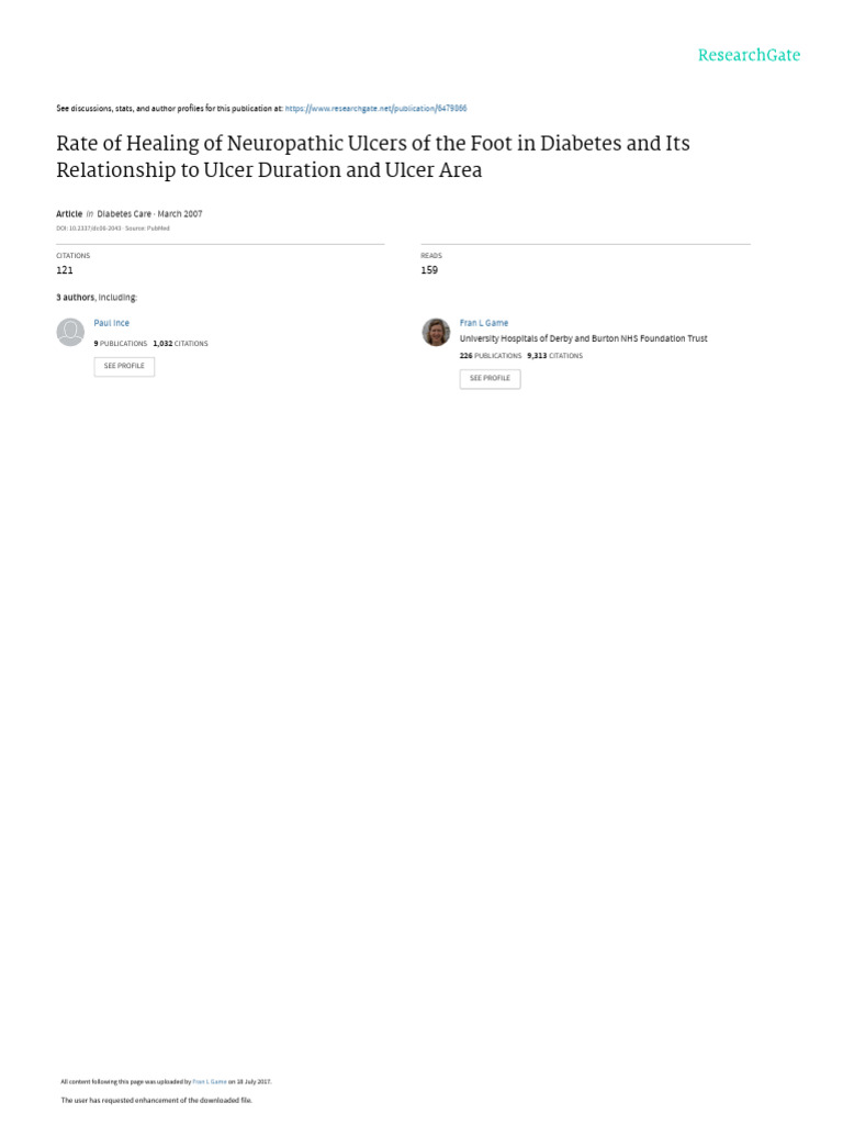 Rate of Healing of Neuropathic Ulcers of The Foot | PDF | Peripheral ...