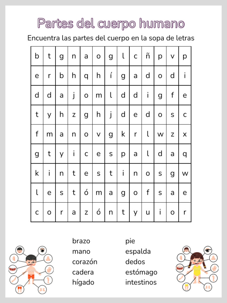 Sopa de Letras: Partes del Cuerpo | PDF