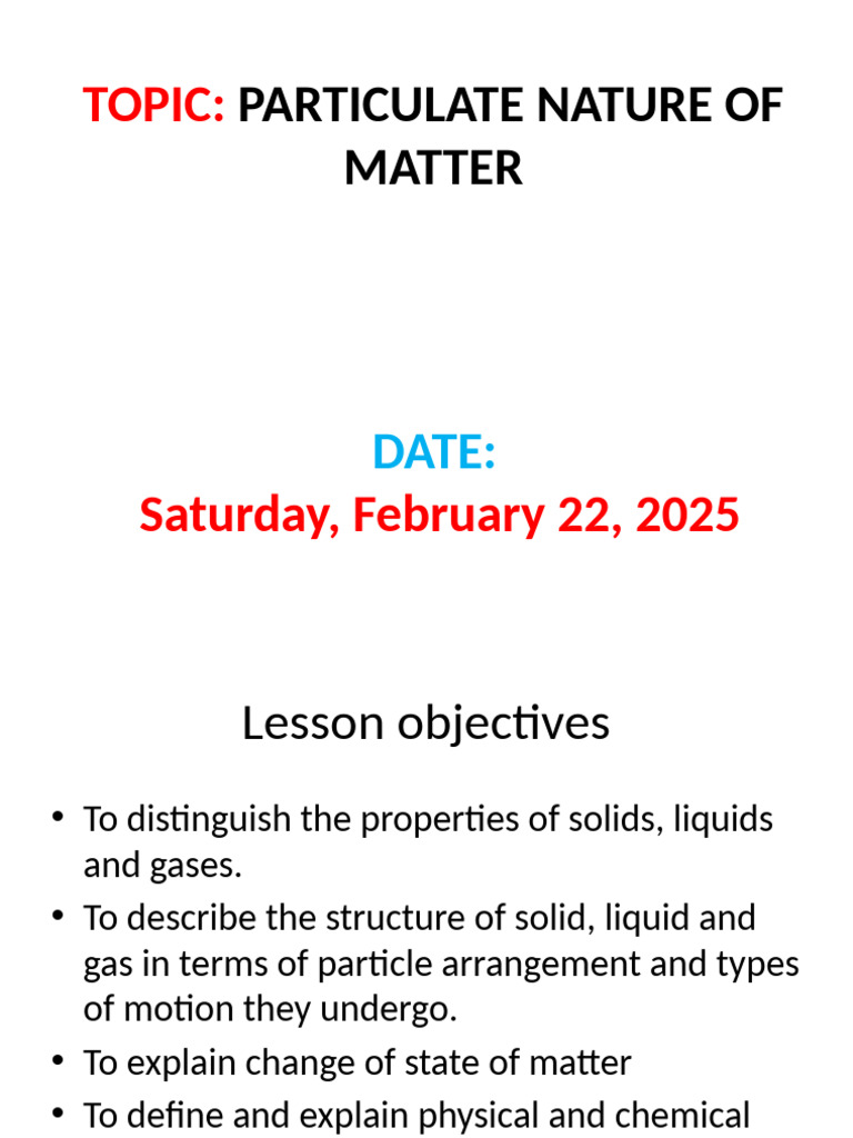Particulate Nature of Matter 2024 | PDF | Gases | Diffusion