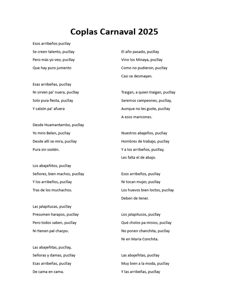 Coplas Carnaval 2025 | PDF