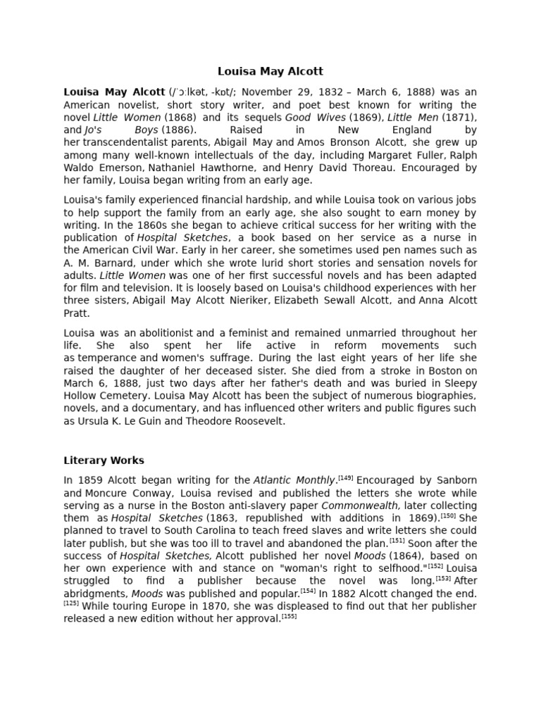 Louisa May Alcott: A Brief Biography | PDF | Louisa May Alcott | Concord