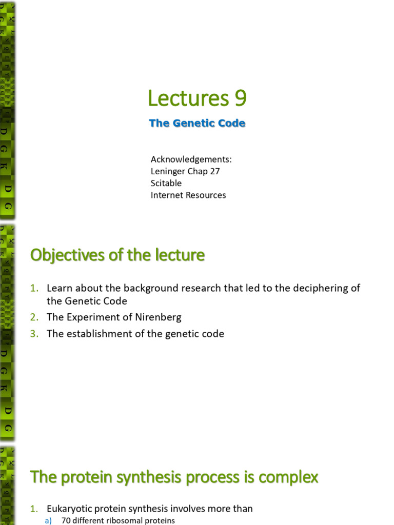 Lecture 9 The Genetic Code | PDF | Genetic Code | Nucleic Acids