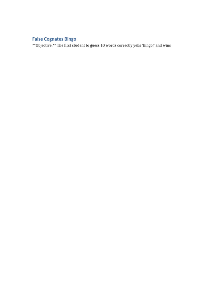 False Cognates Bingo Objective | PDF