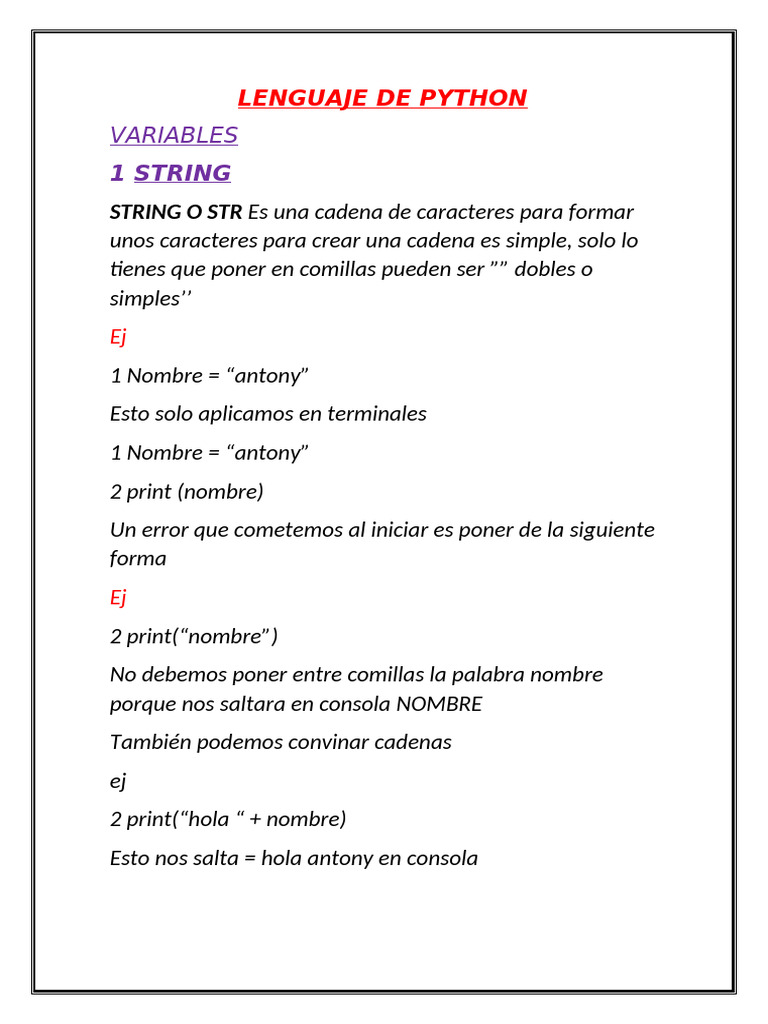 Variables y Strings en Python | PDF