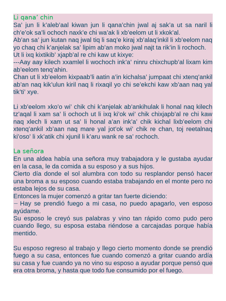 Cuentos en Q'eqchi' | PDF