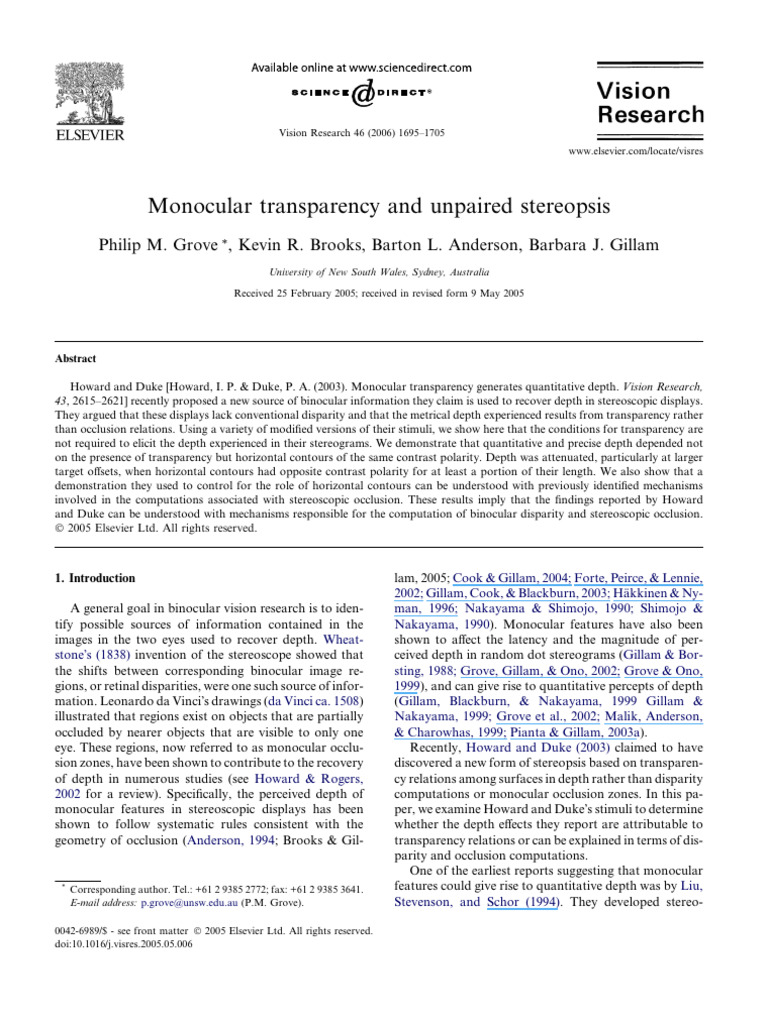 Monocular Transparency and Unpaired Ster | PDF | Stereoscopy | Vision
