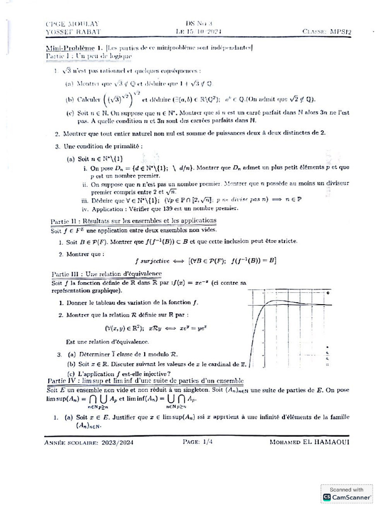 DS N1 Maths MPSI 2 | PDF