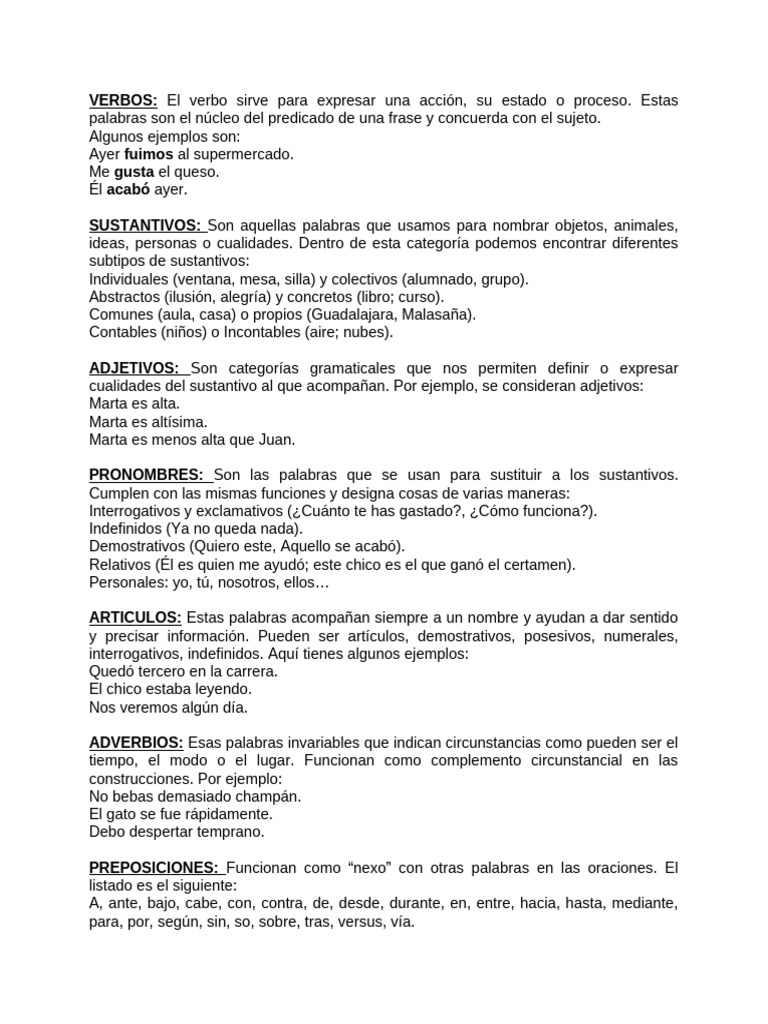 Verbos Sustantivos | PDF | Sustantivo | Adjetivo