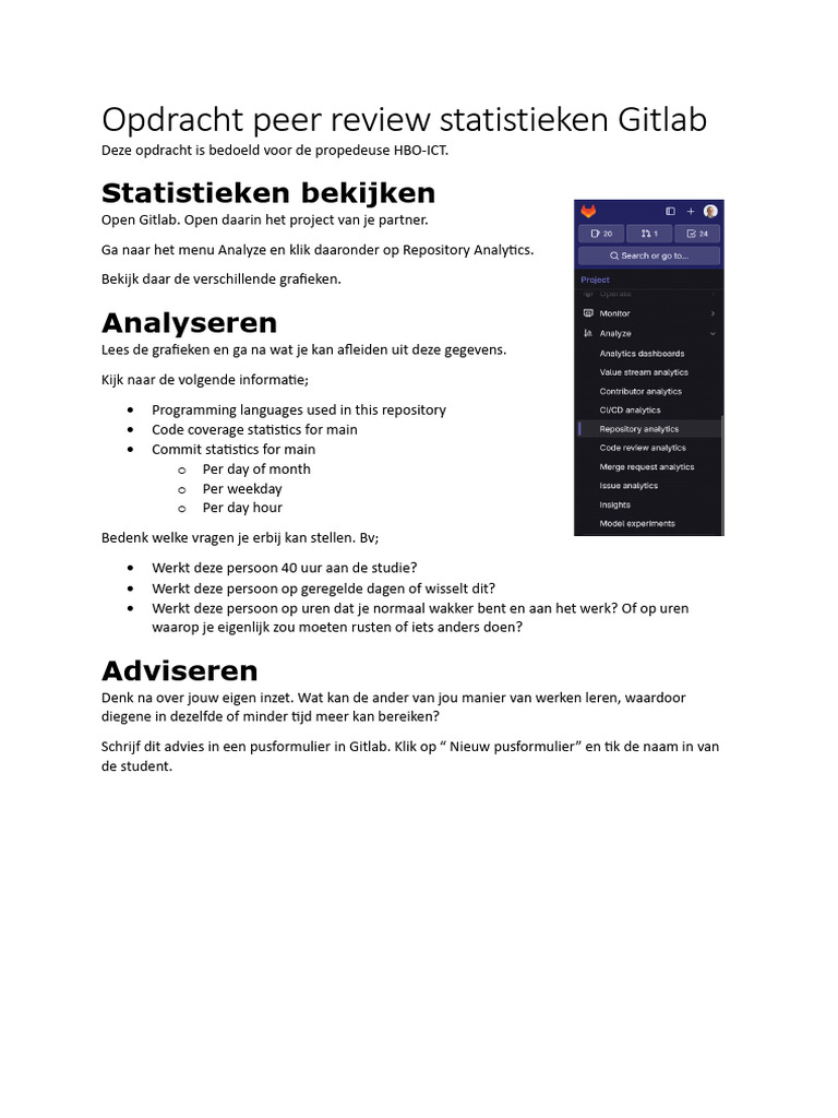 Opdracht peer review statistieken Gitlab | PDF