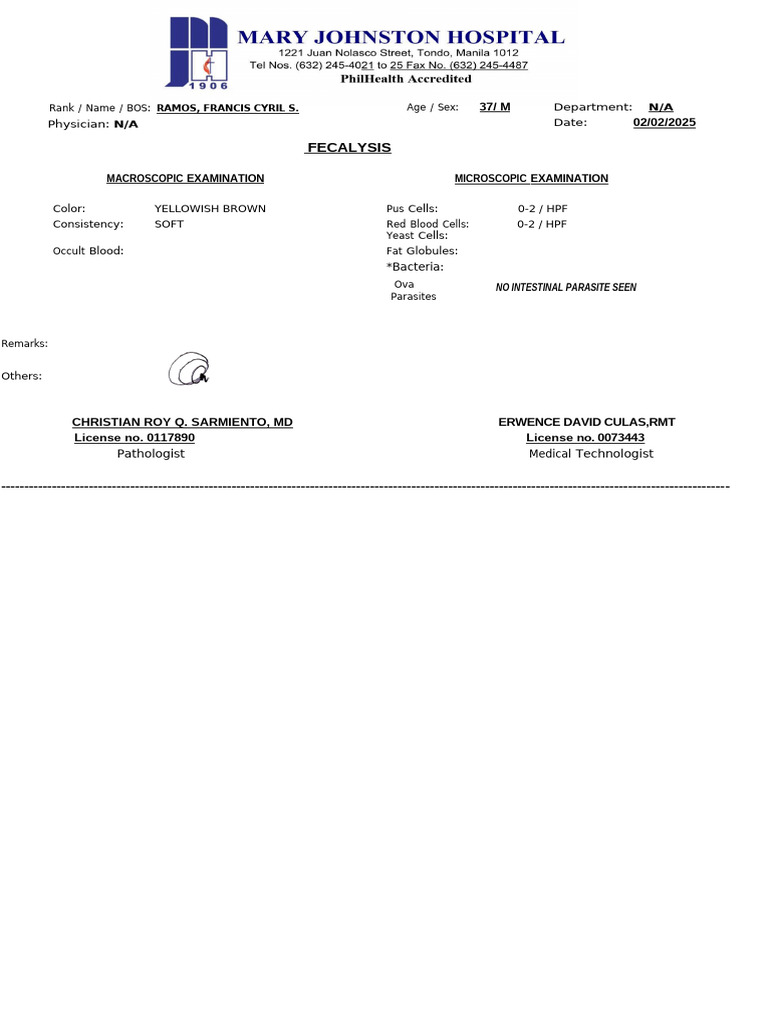 Fecalysis Result | PDF