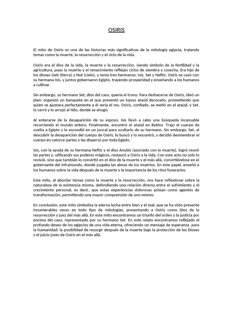 Mito de Osiris: Resurrección y Justicia | PDF | Osiris | Isis