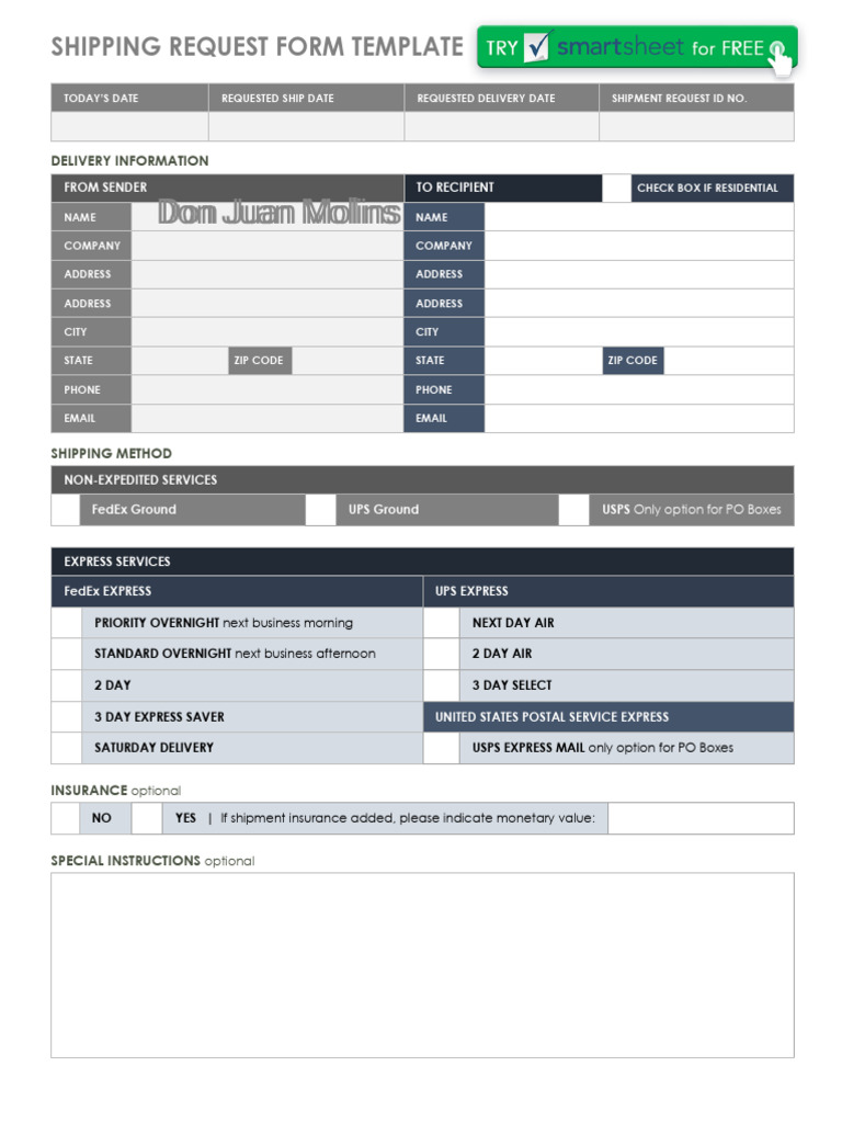 Shipping Request Form Template | PDF