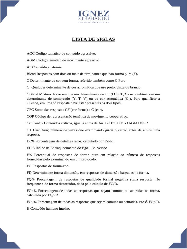 Lista de Siglas e Códigos Temáticos | PDF | Cor | Cognição
