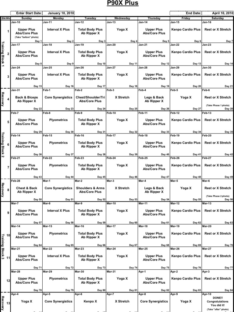 P90X Schedule | PDF | Self-Improvement | Wellness