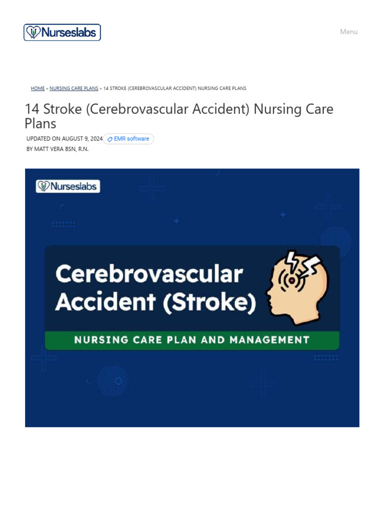 14 Stroke (CVA) Nursing Diagnosis and Nursing Care Plans - Nurseslabs | PDF | Stroke | Thrombosis